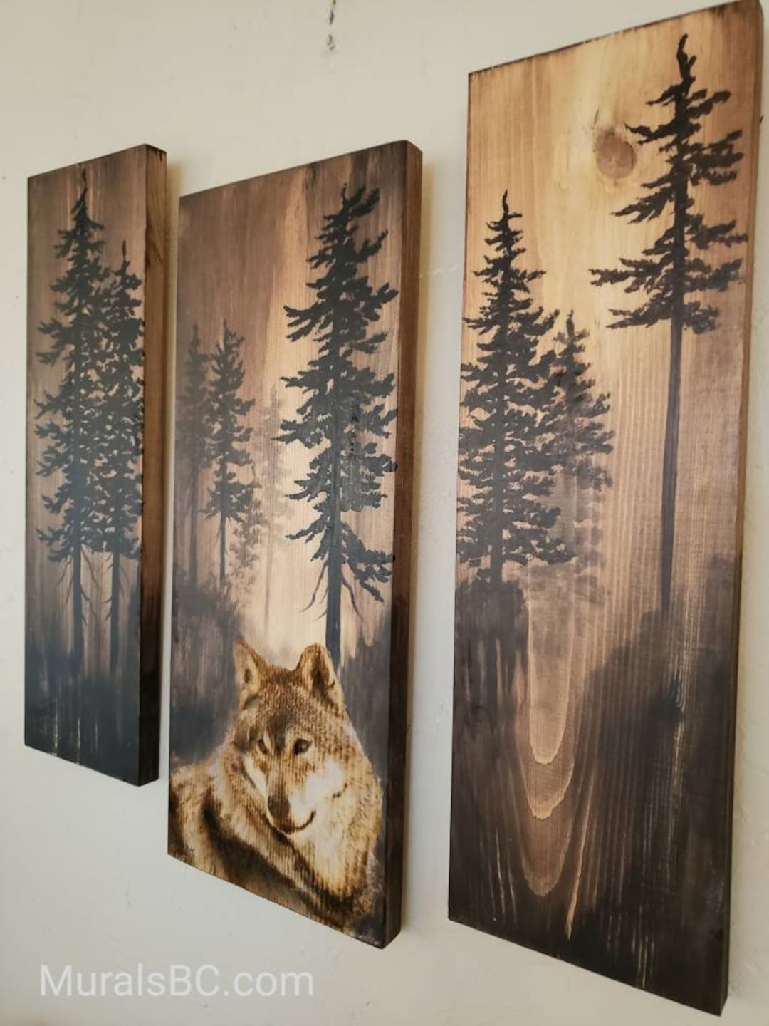 Handmade Wood Burned Wolf Art, Forest Wall Decor (set of 3) - Etsy