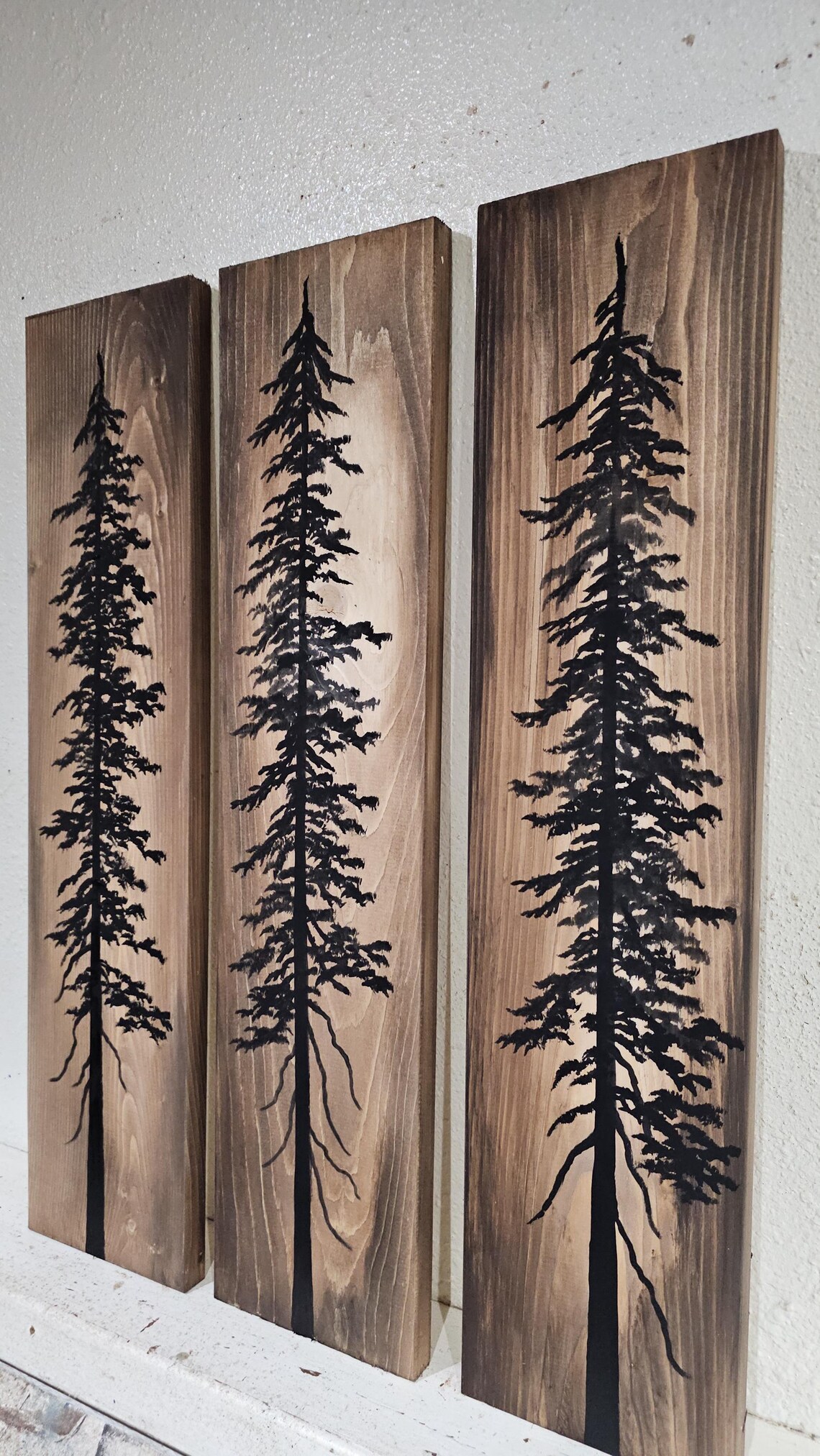 Wood Wall Art Gift Decor Set of 3 Hand Painted Trees - Etsy
