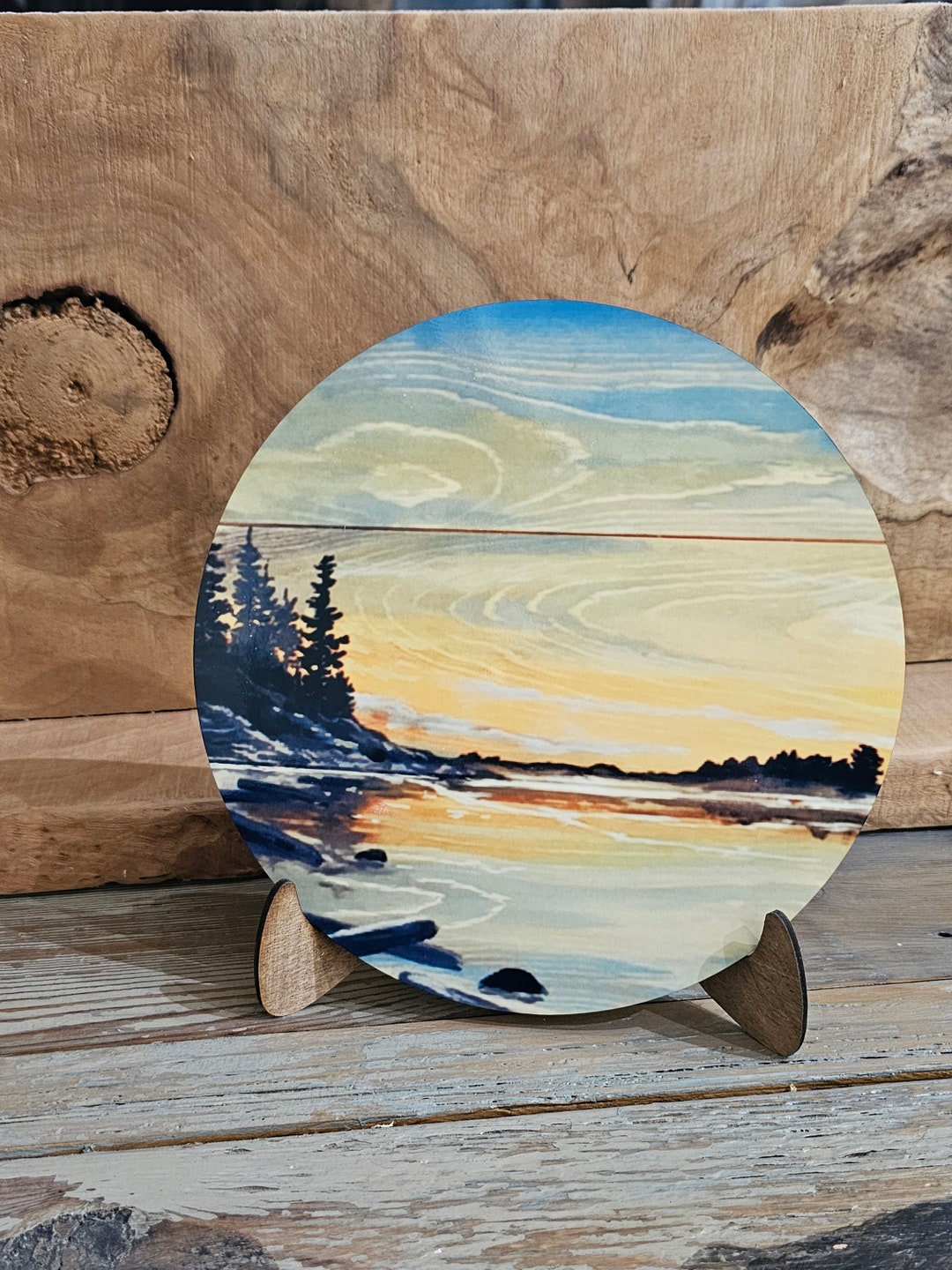 Handmade Sunset Lake Art Tile, Tabletop Decor With Easel - Etsy