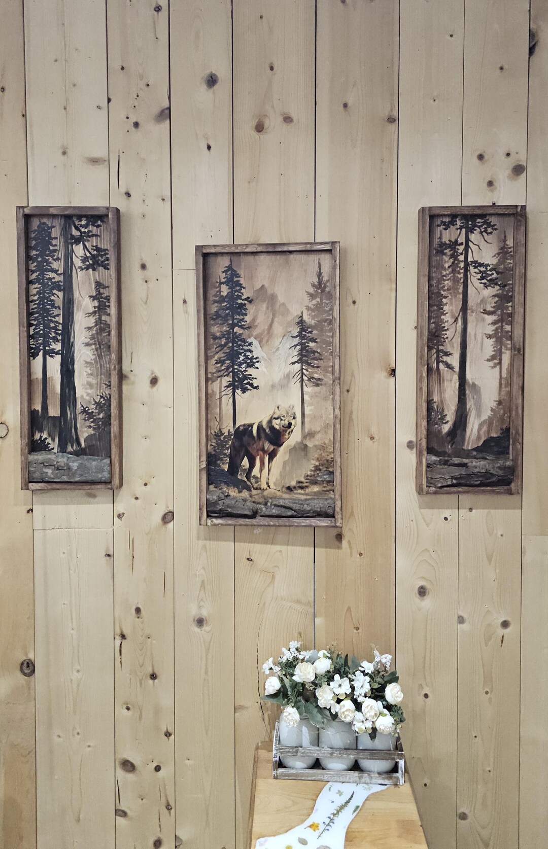 Wolf Wall Art Set: Handmade Spruce Wood Panels, Ready to Hang - Etsy