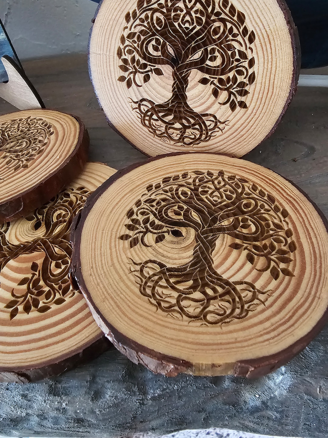 4 Inch Tree of Life Westcoast Vibes Live Edge Wood Coasters Set of 4 ...