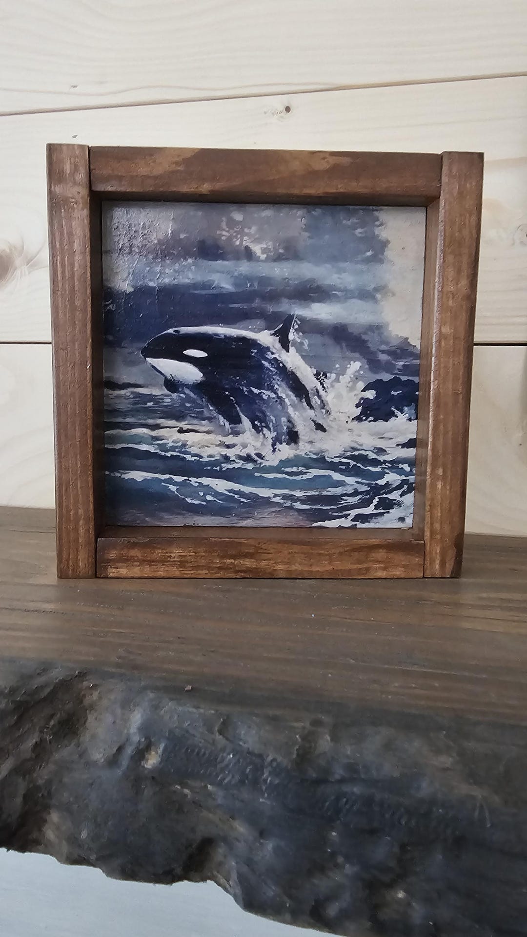 Orca Whale Art, Handmade Framed Wood Wall Decor (7x7) - Etsy