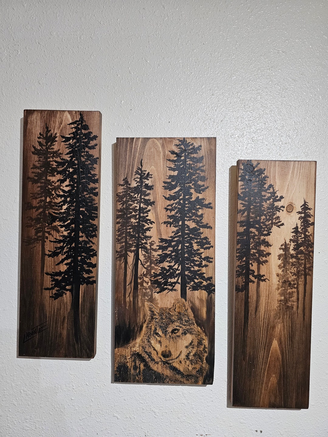 Custom Made to Order Wolf Wall Art Decor on Wood (set of 3) Ready to ...