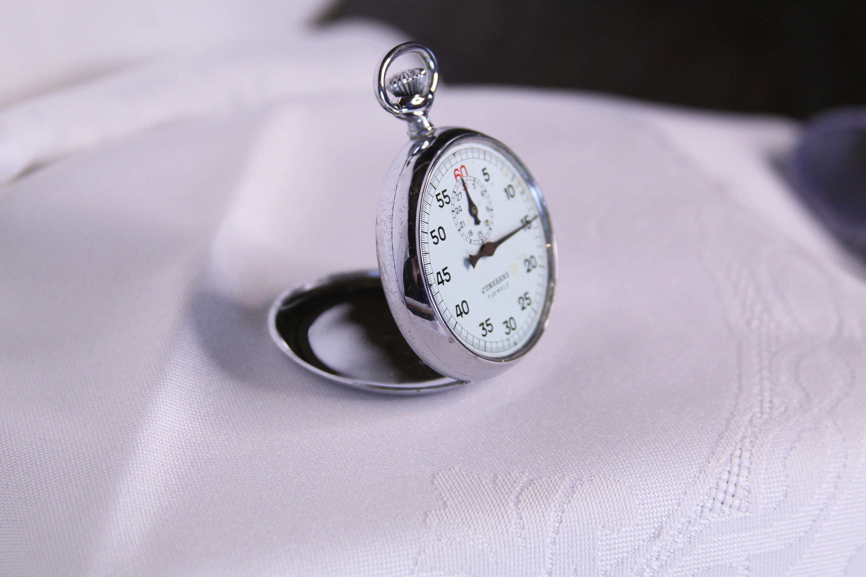 Junghans 7 Jewels Chrome Pocket Stop Watch, Round 7 Jewel Snap Caseback Pocket Stop Watch ...