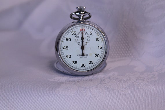 Junghans 7 Jewels Chrome Pocket Stop Watch, Round 7 J… - Gem