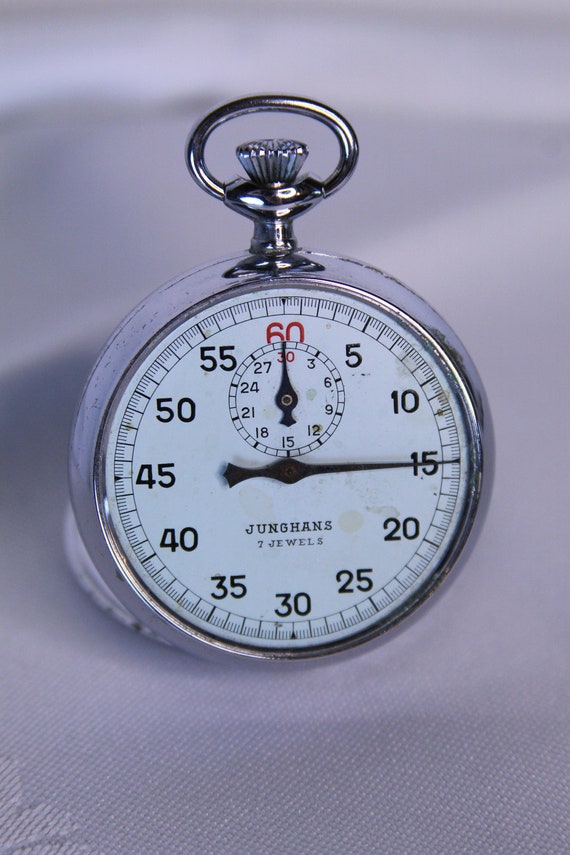 Junghans 7 Jewels Chrome Pocket Stop Watch, Round 7 J… - Gem