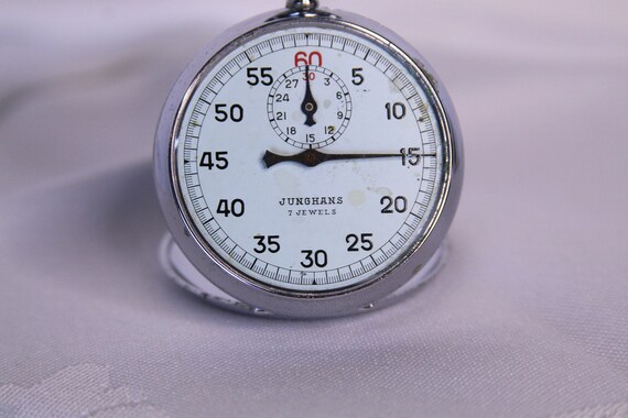 Junghans 7 Jewels Chrome Pocket Stop Watch, Round 7 J… - Gem