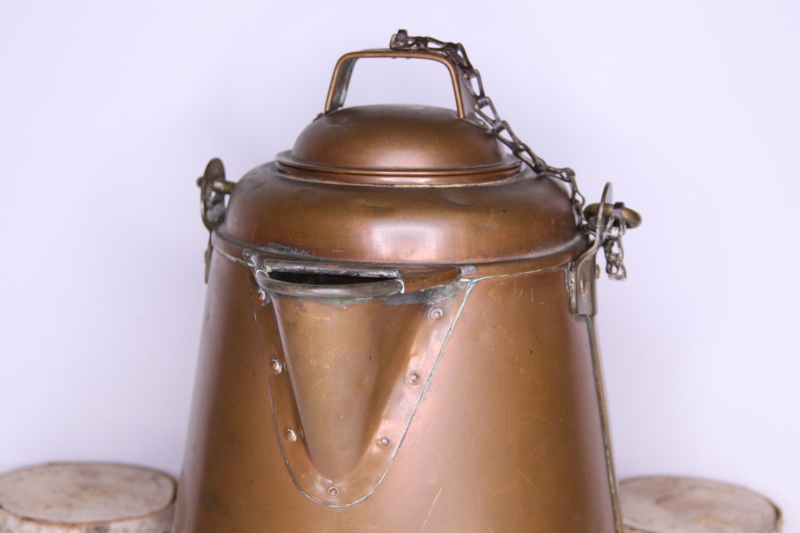 Antique 19th Century Copper Campfire Kettle, 14 Tall Civil War Era ...