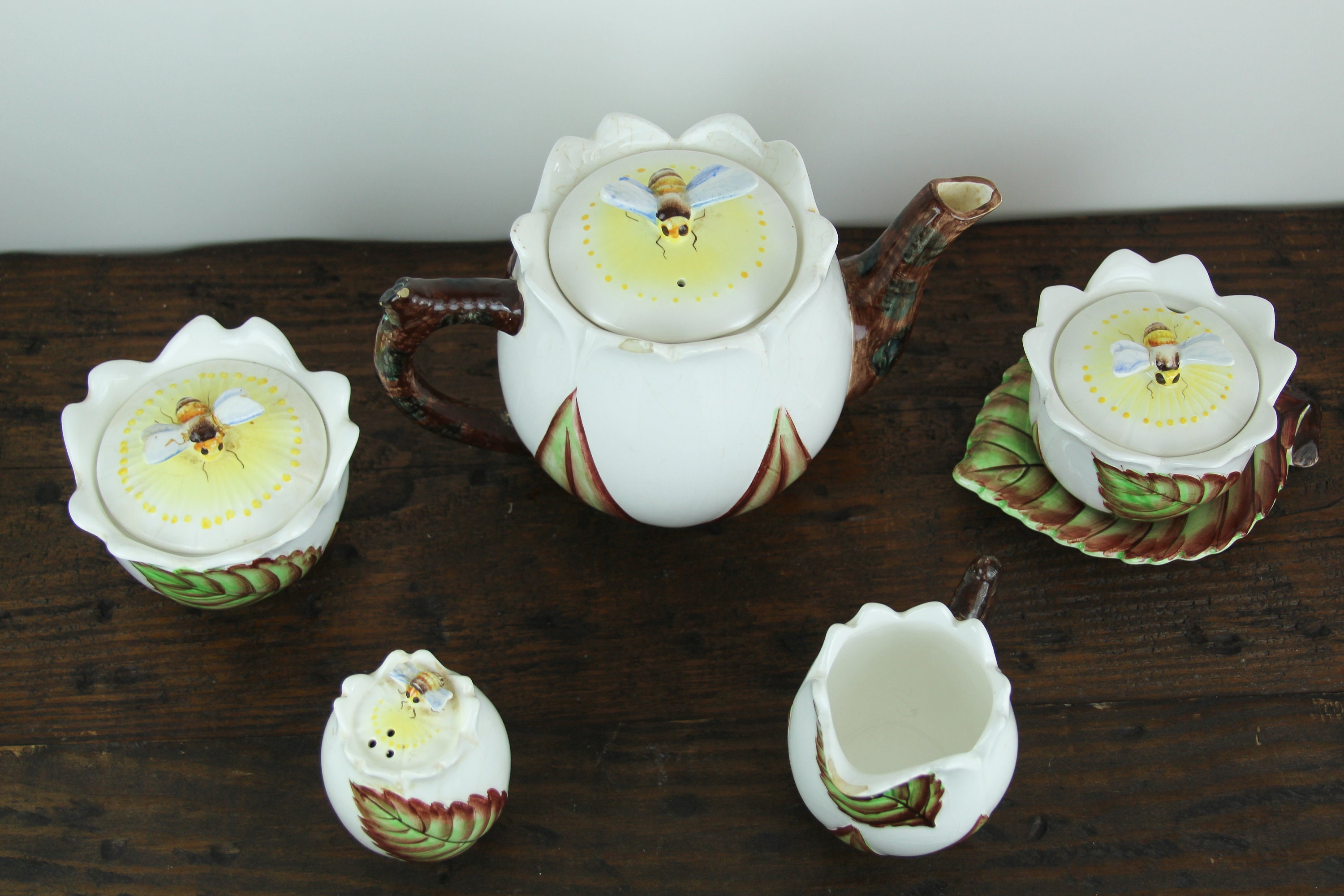 Lefton Bee Line Pattern Tea Set With Tea Pot 1278, Sugar Bowl 1291 ...