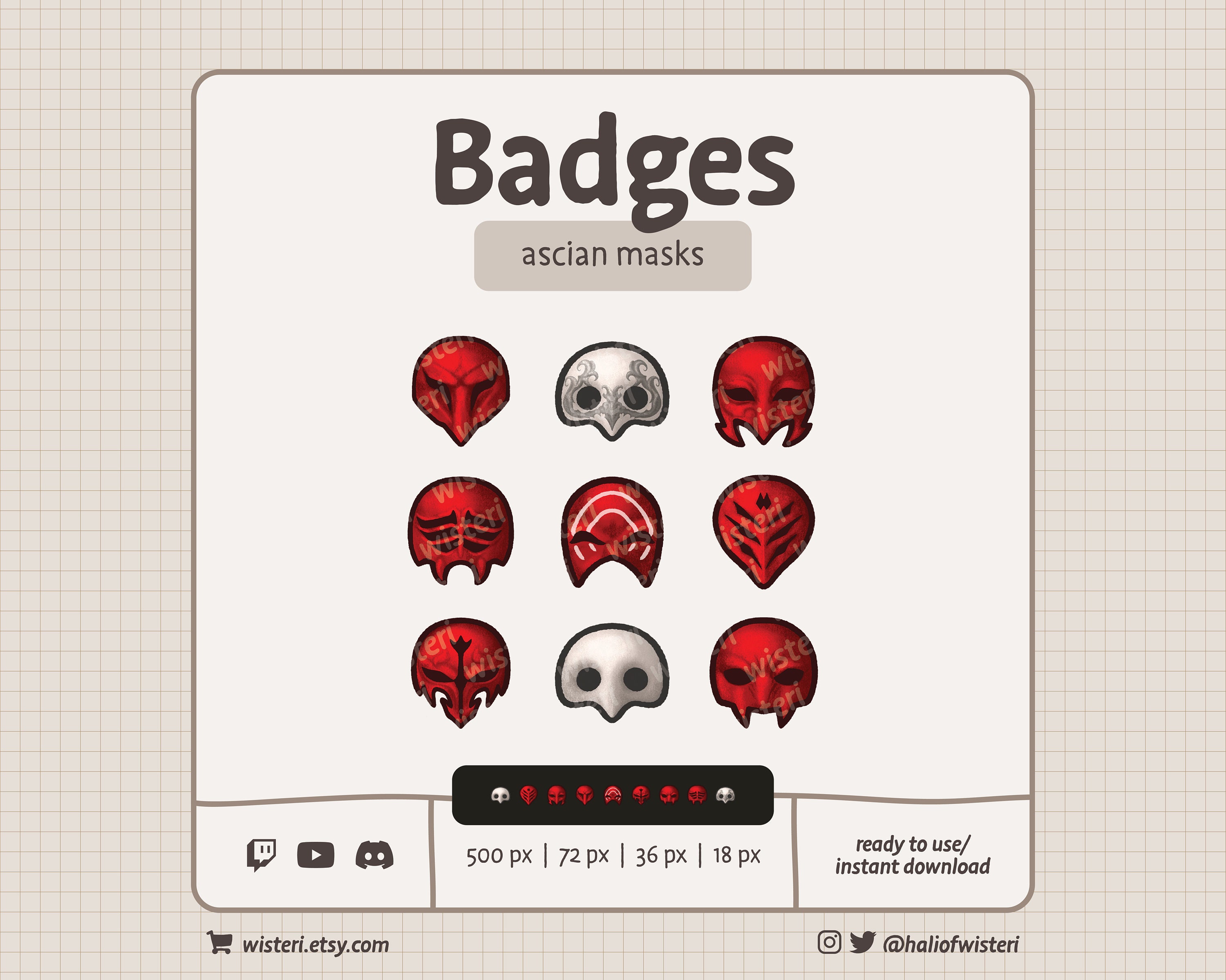 Ascian Mask Badges | FFXIV Inspired | Twitch, Youtube, Discord | 9 Pack ...