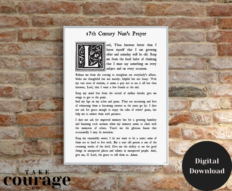 17th Century Nun's Prayer Print | Christian Inspirational Art (digital ...