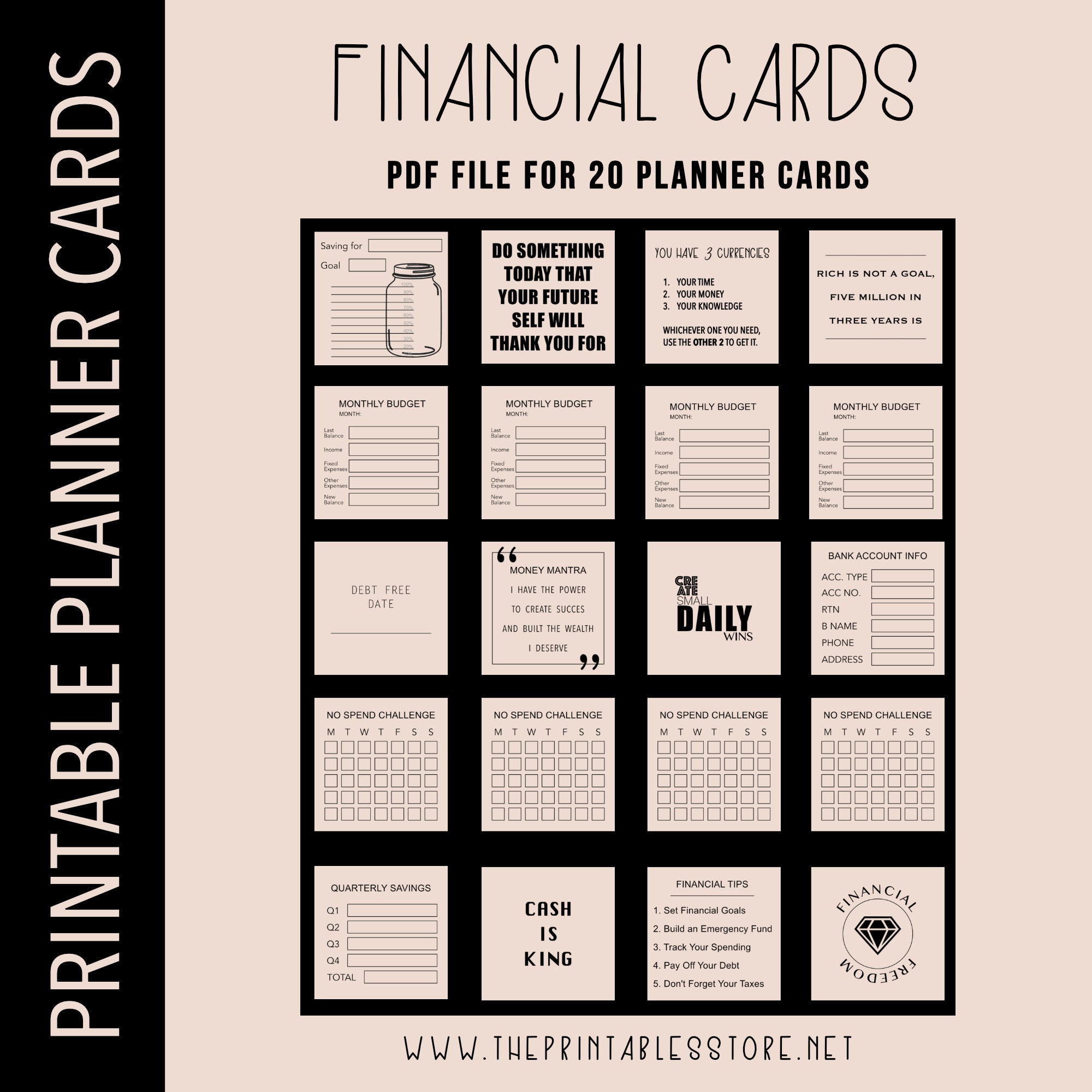 Financial Planner Cards Printable Budget Card No Spend - Etsy