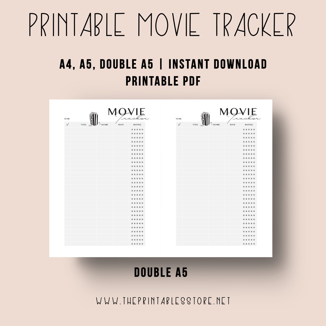 Movie Tracker Printable, Movie Journal, Movie Night, Movie Themed Gifts ...