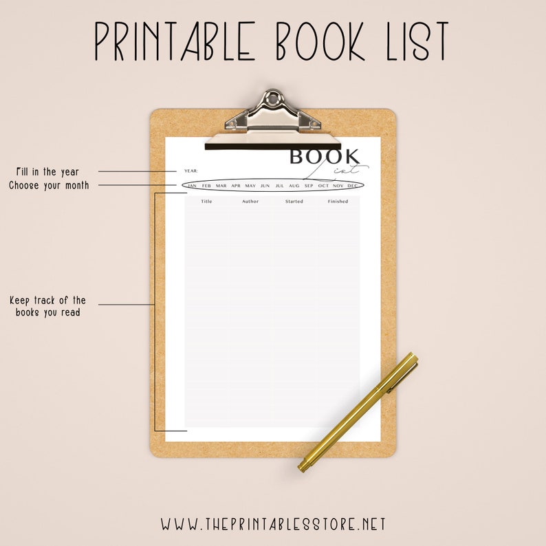 Book List Printable, Reading Tracker, Book Log, Gift for Book Lover ...