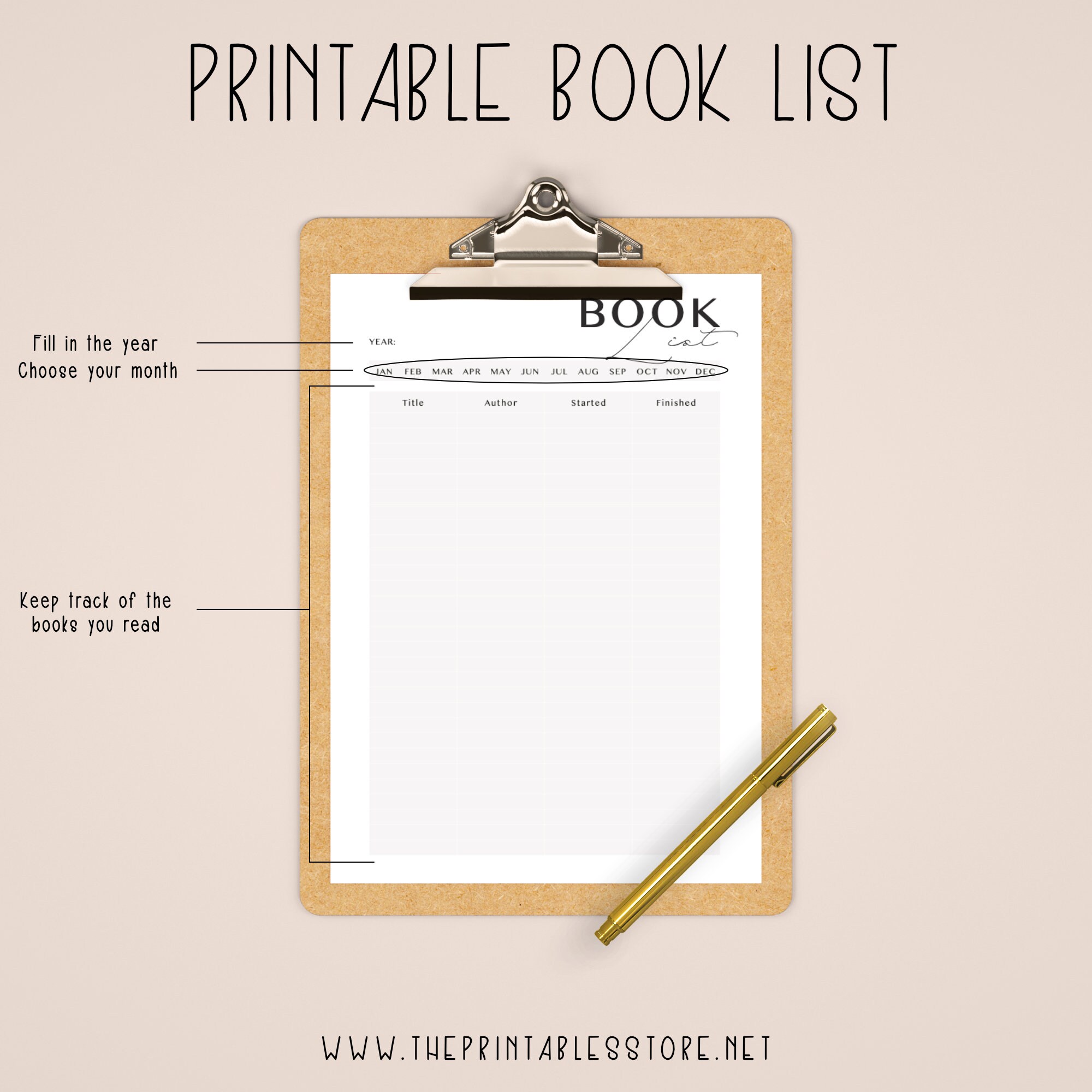 Book List Printable, Reading Tracker, Book Log, Gift for Book Lover ...