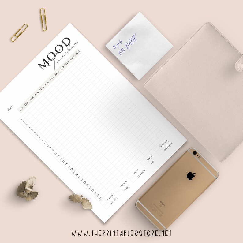 Mood Tracker Printable, Daily Mood Journal, Mental Health Tracker, Mood ...