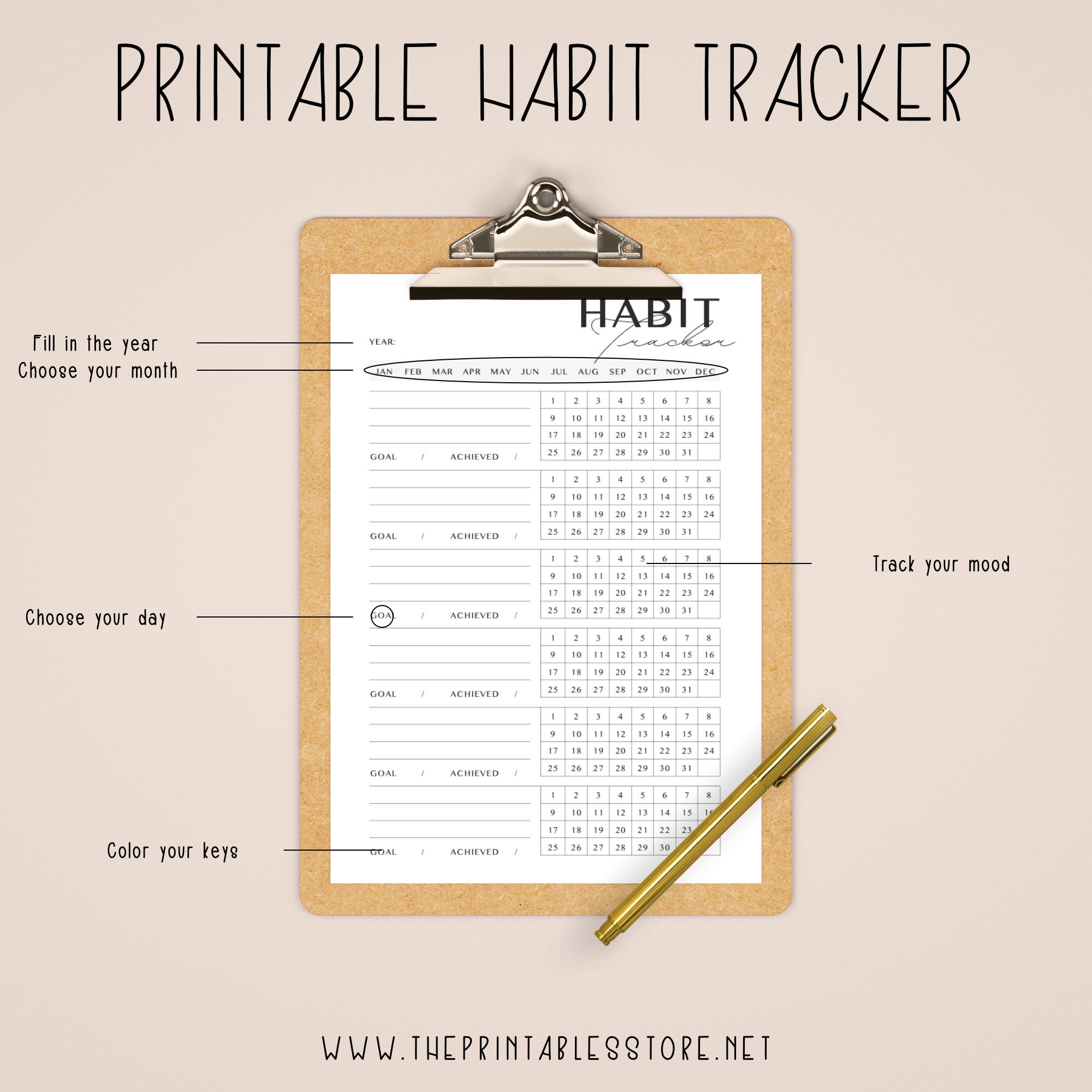 Daily Habit Tracker Printable, Habit Journal, Habit Tracker Template ...