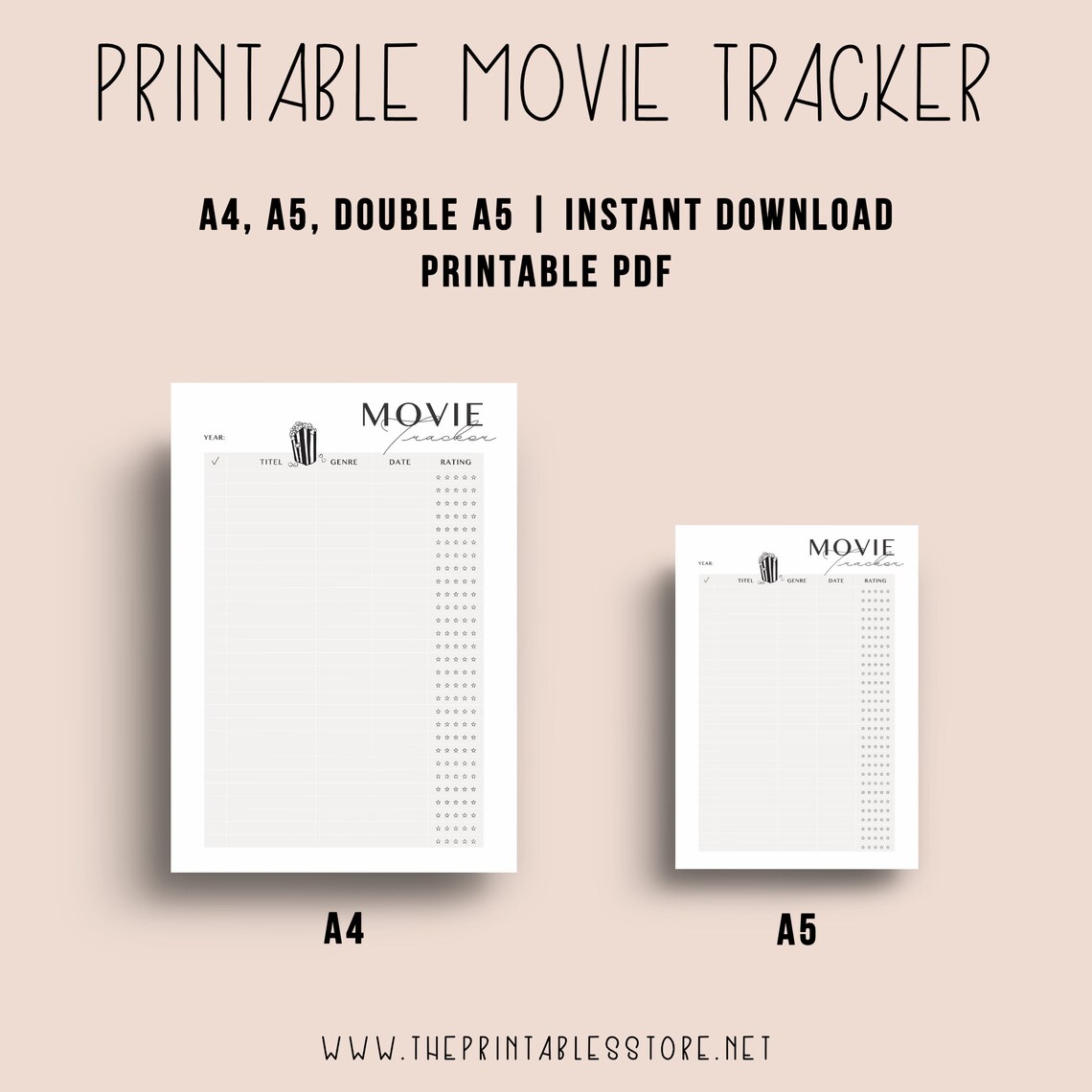Movie Tracker Printable, Movie Journal, Movie Night, Movie Themed Gifts ...