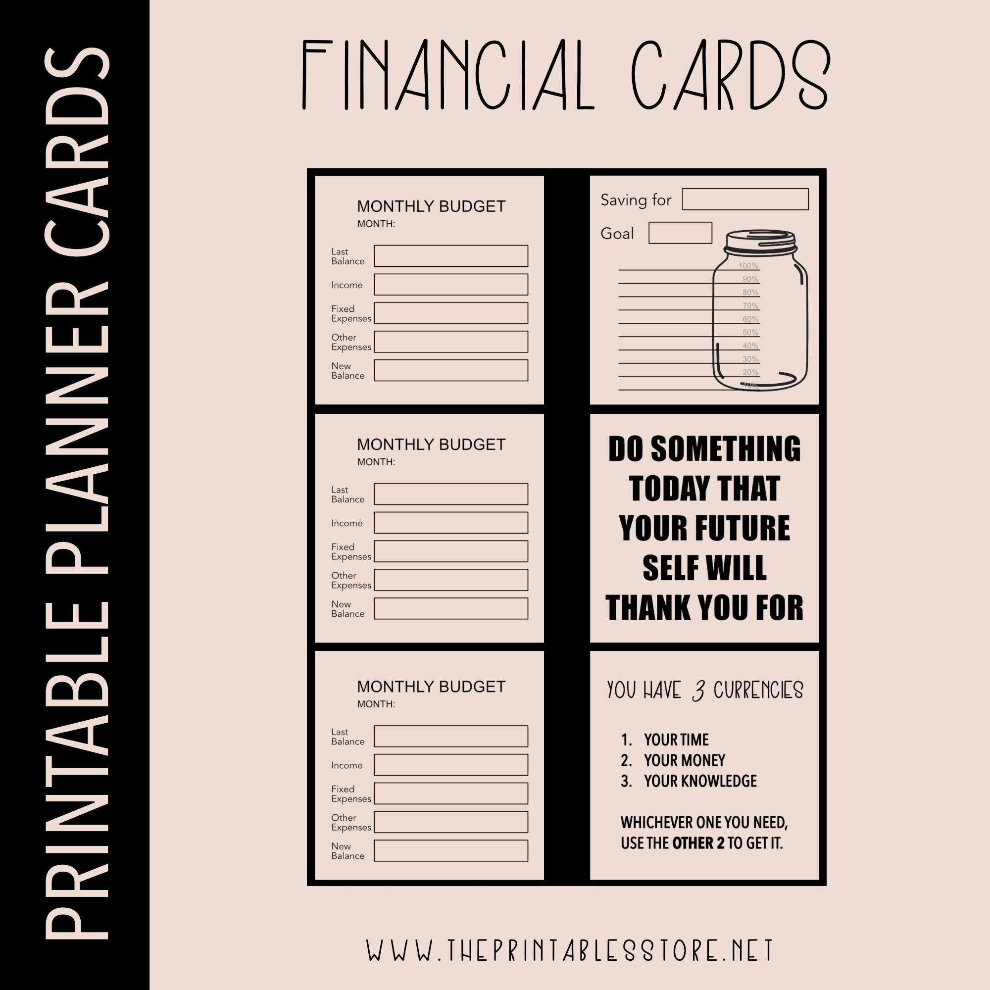 Financial Planner Cards Printable Budget Card No Spend - Etsy