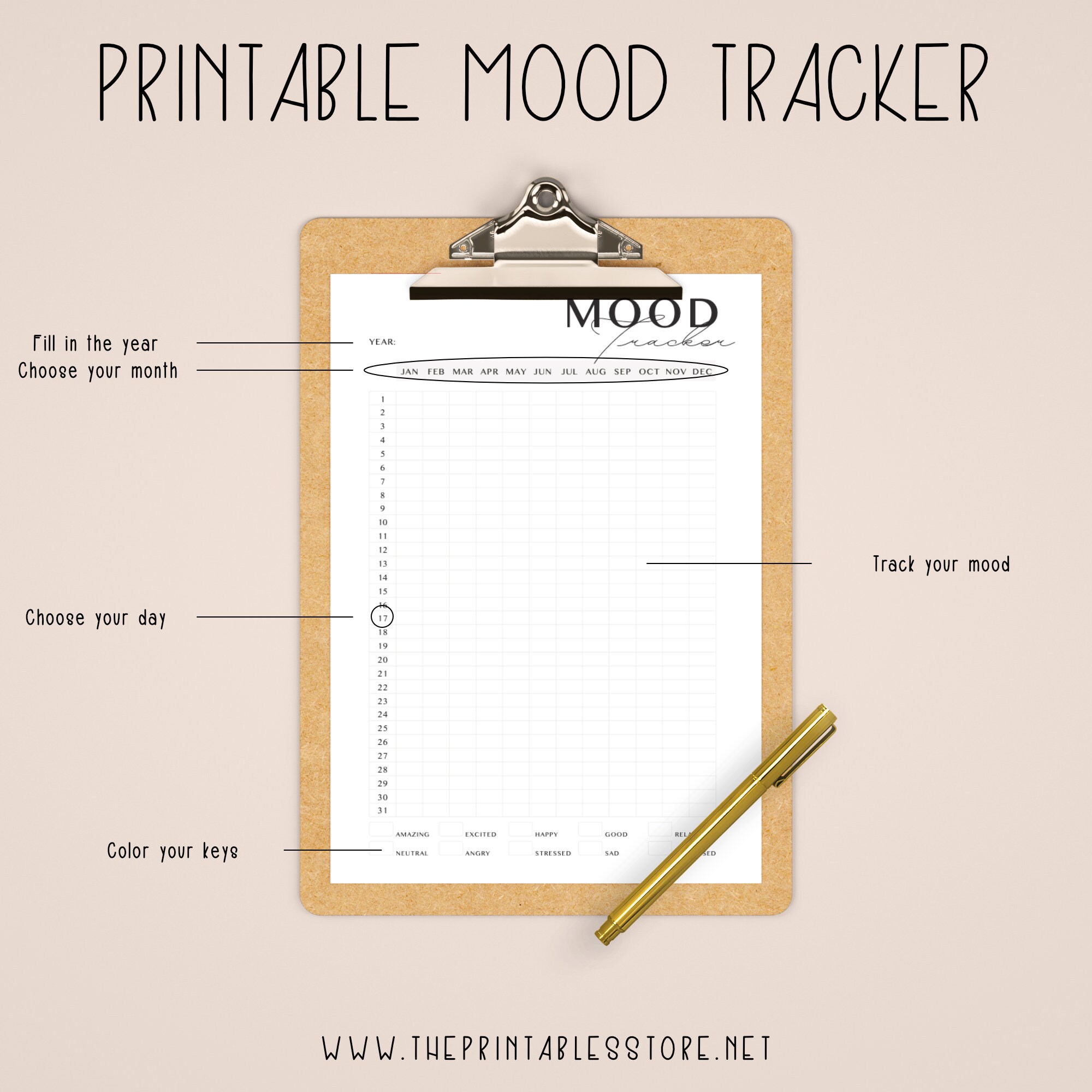 Mood Tracker Printable, Daily Mood Journal, Mental Health Tracker, Mood ...