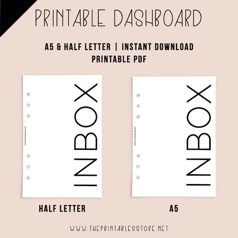 Inbox Dashboard, Printable Inserts, Planner Divider, Minimal Dashboard ...