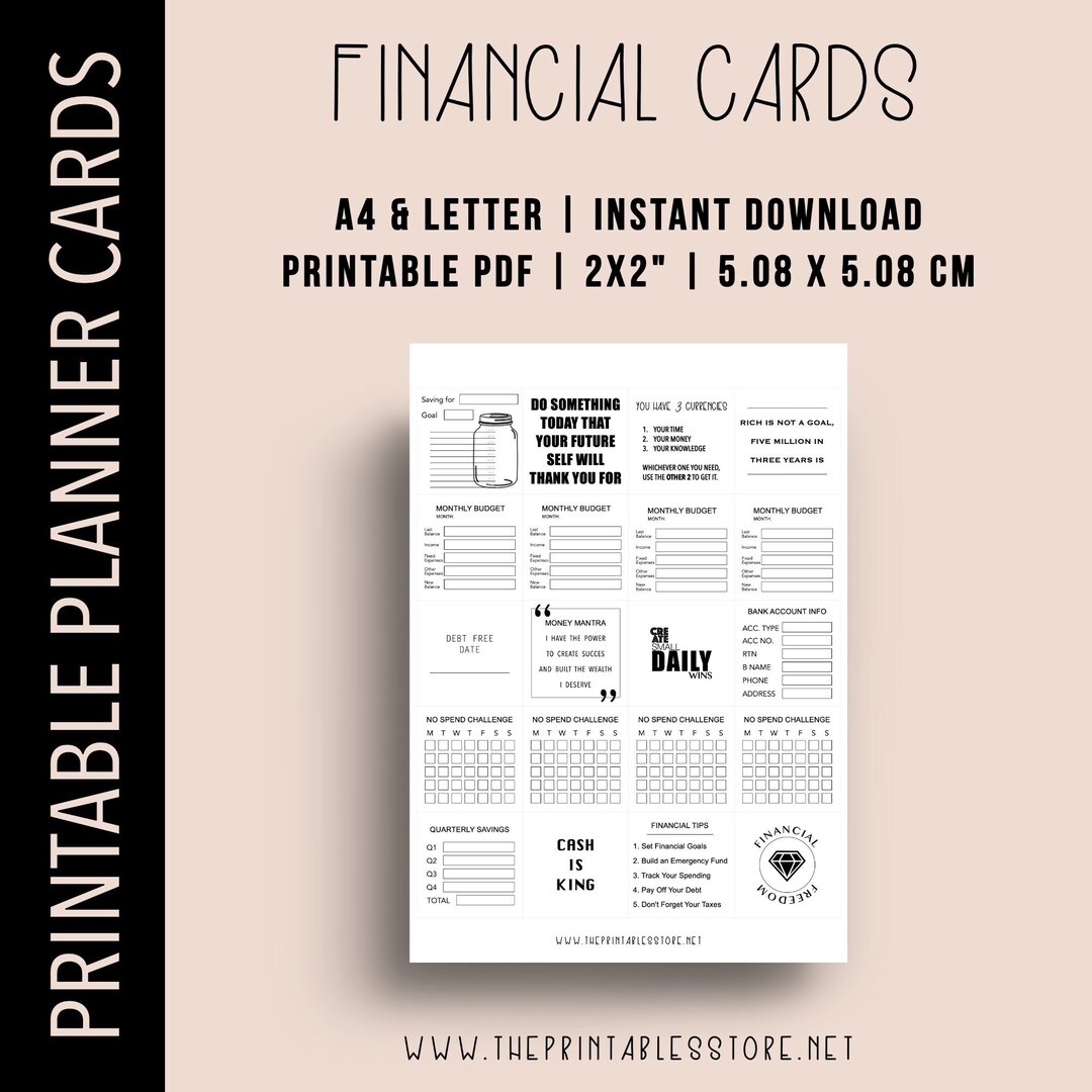 Financial Planner Cards Printable, Budget Card, No Spend Challenge ...