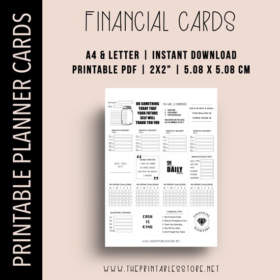Financial Planner Cards Printable Budget Card No Spend | Etsy
