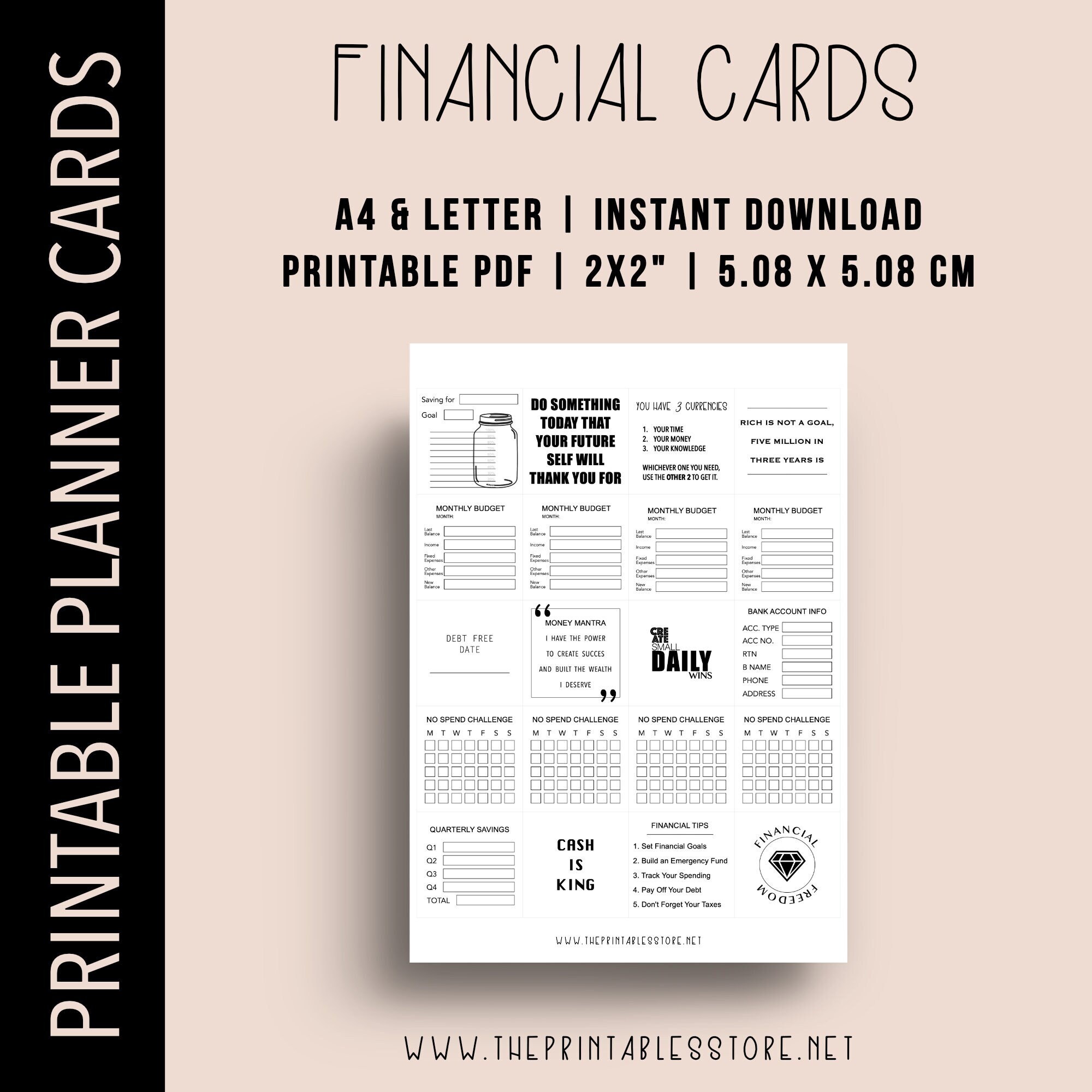 Financial Planner Cards Printable, Budget Card, No Spend Challenge ...