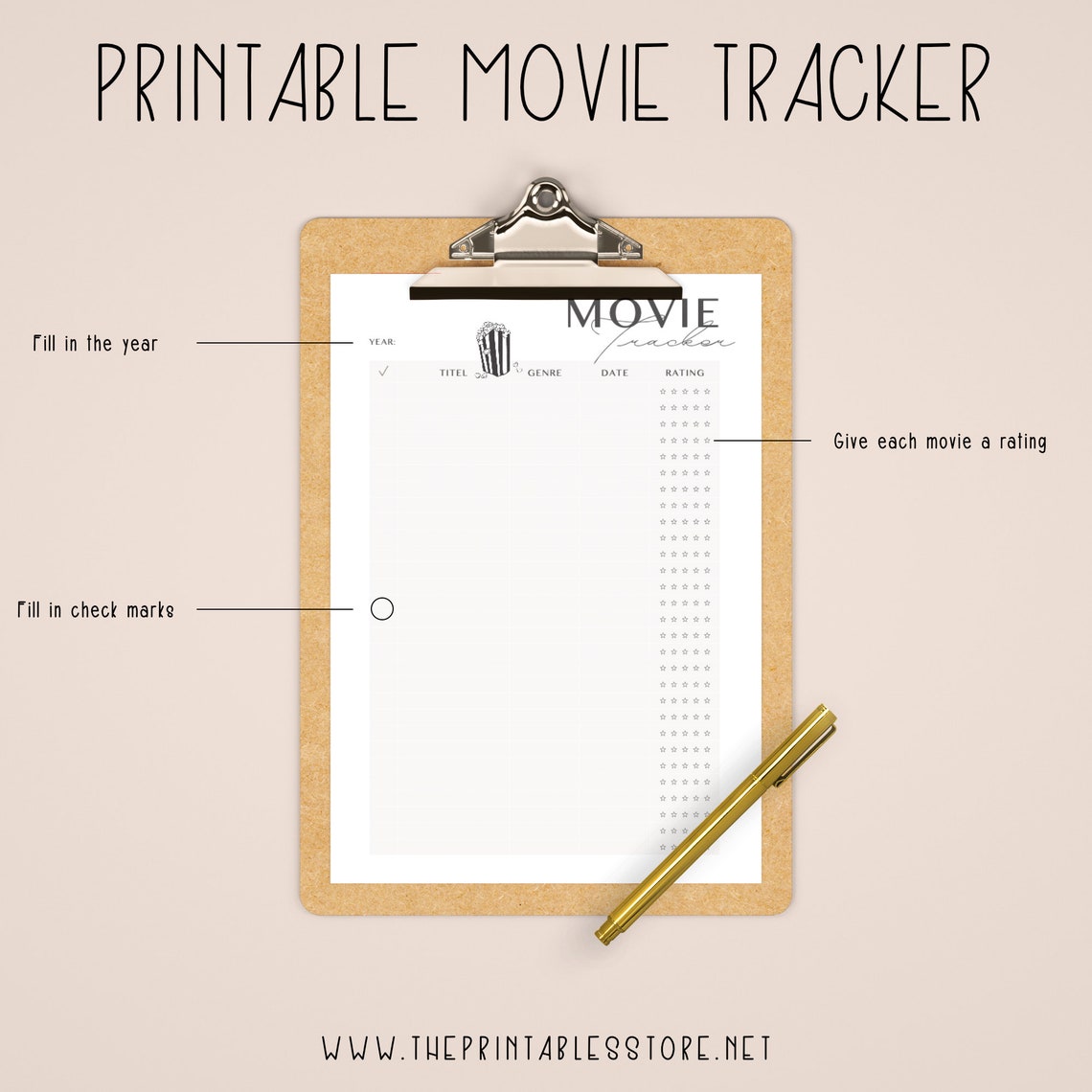 Movie Tracker Printable, Movie Journal, Movie Night, Movie Themed Gifts ...