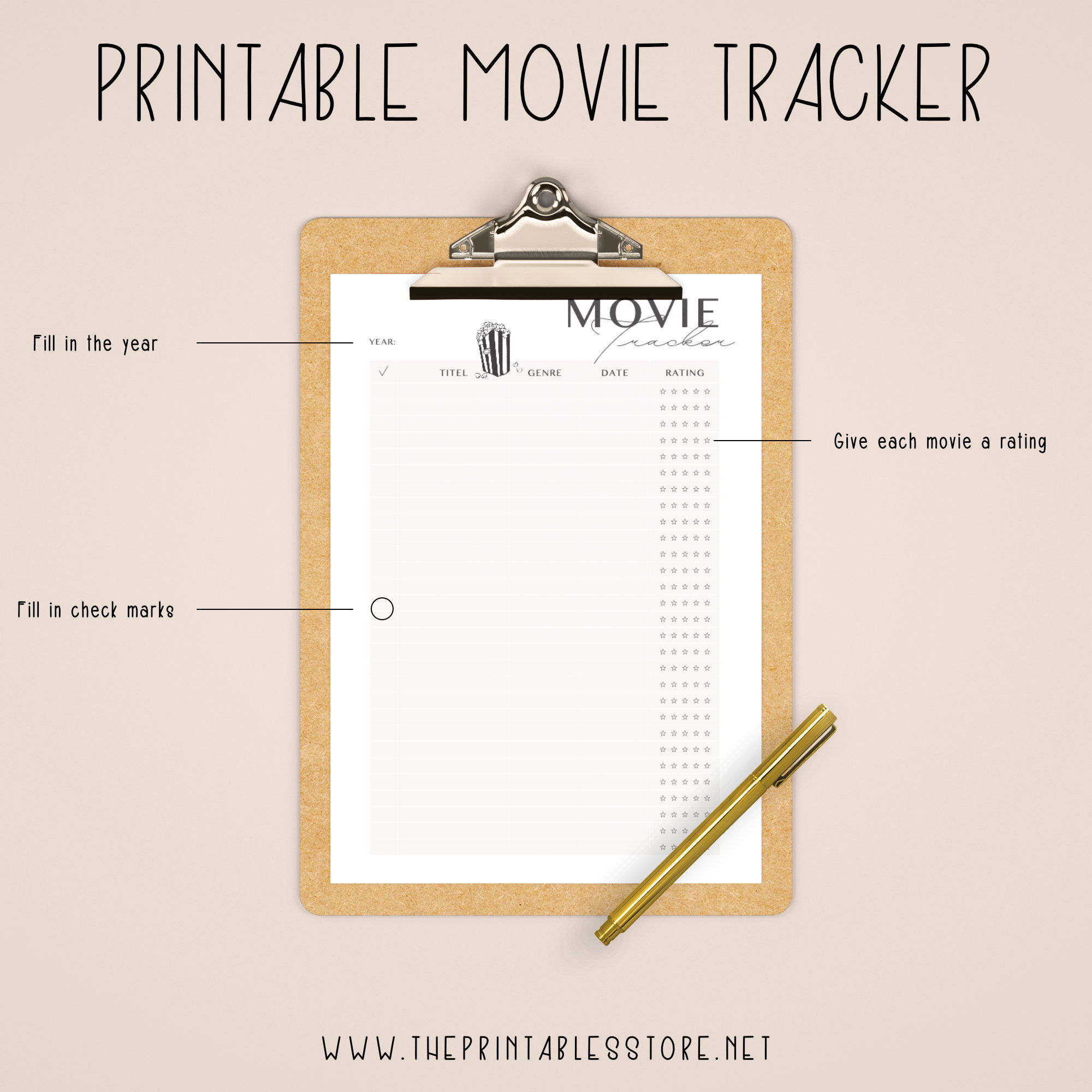 Movie Tracker Printable, Movie Journal, Movie Night, Movie Themed Gifts ...