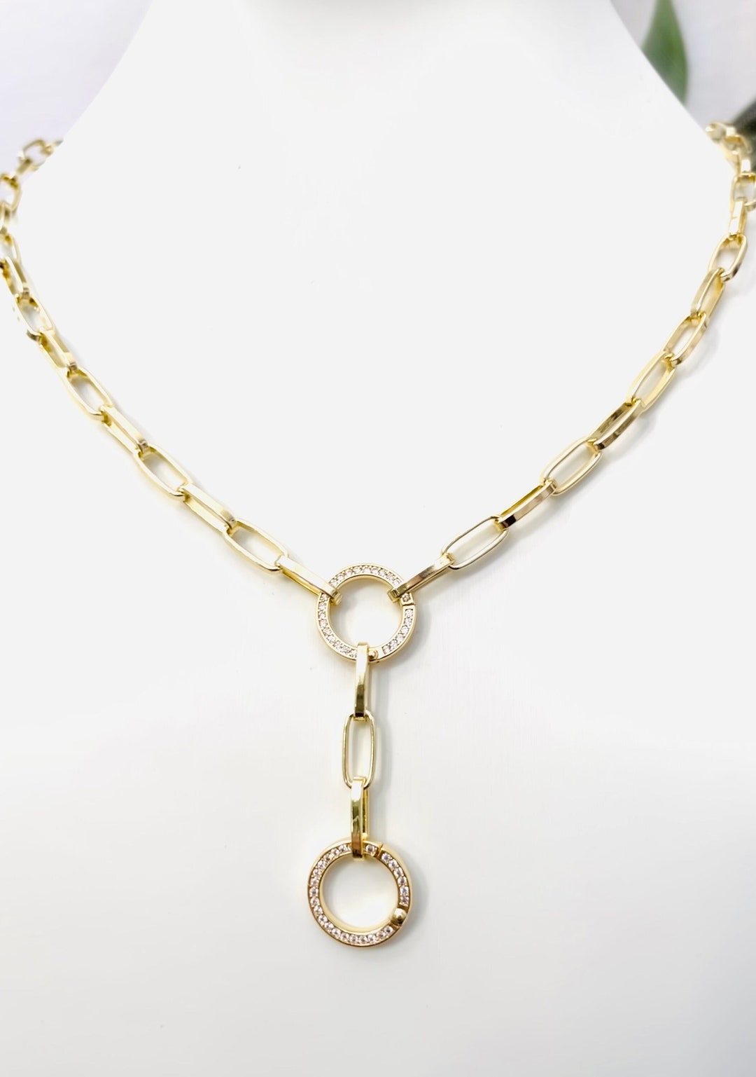 Clasp Ring Custom 18k White Gold Filled Paperclip Chain Link Necklace ...