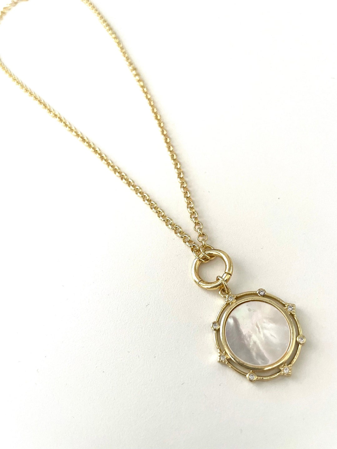 Custom Rolo Chain Necklace With Charm Holder Ring Shell Pearl Coin CZ ...