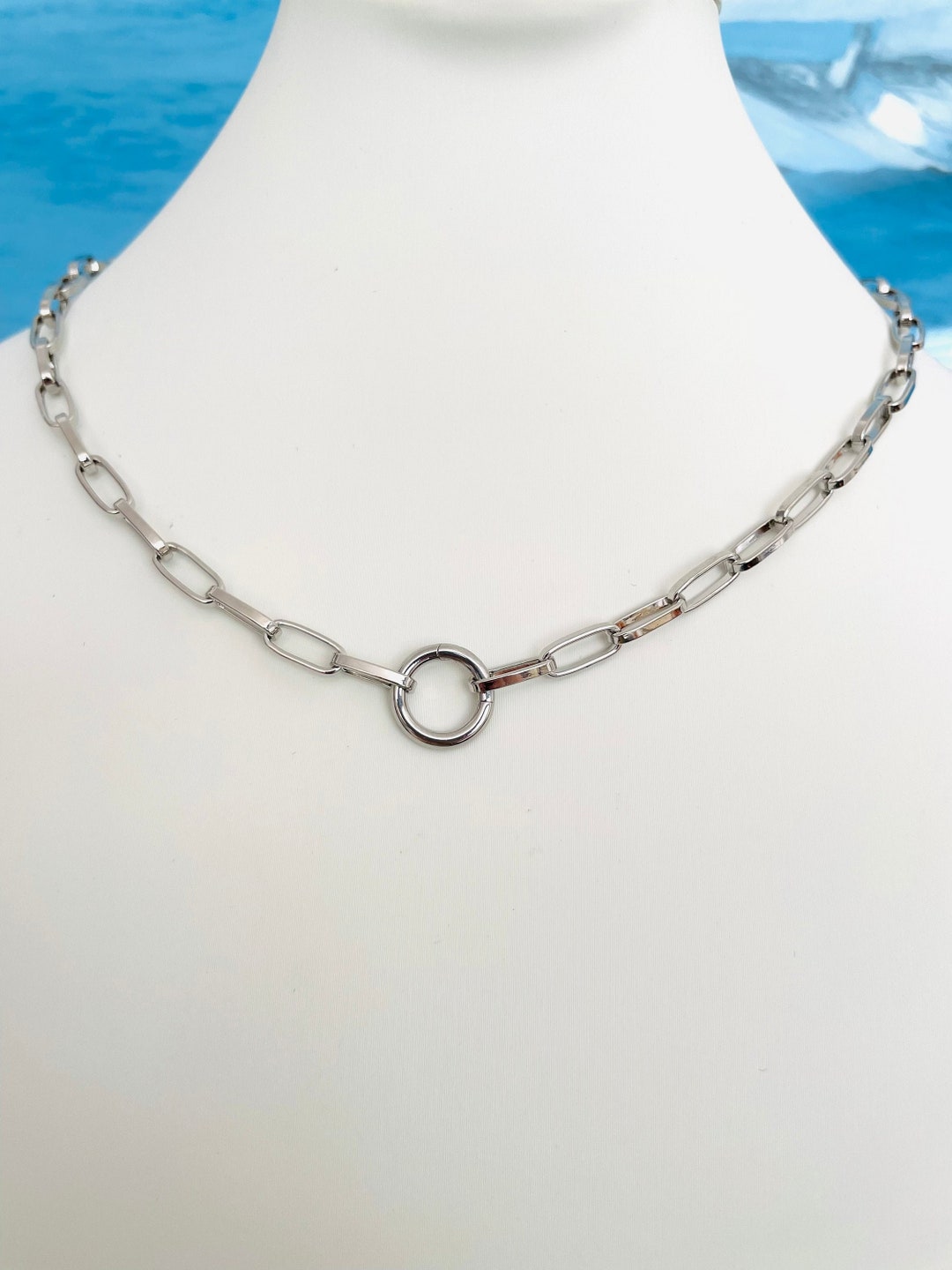 Custom Paperclip Chain Charm Holder Necklace Carabiner Clasp Layering ...