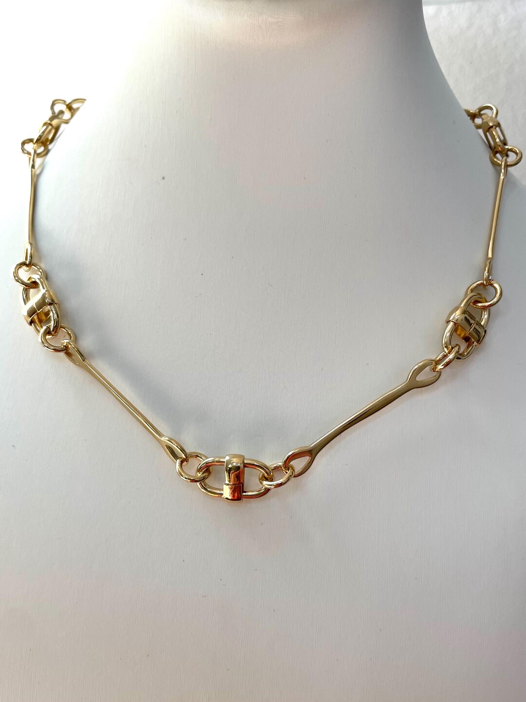 Equestrian Horsebit Chain Necklace Status Link Layering Bar Necklace ...