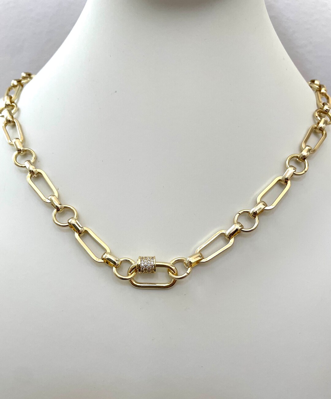 Chunky Custom Gold Equestrian Mixed Link Chain Pave Station Necklace ...