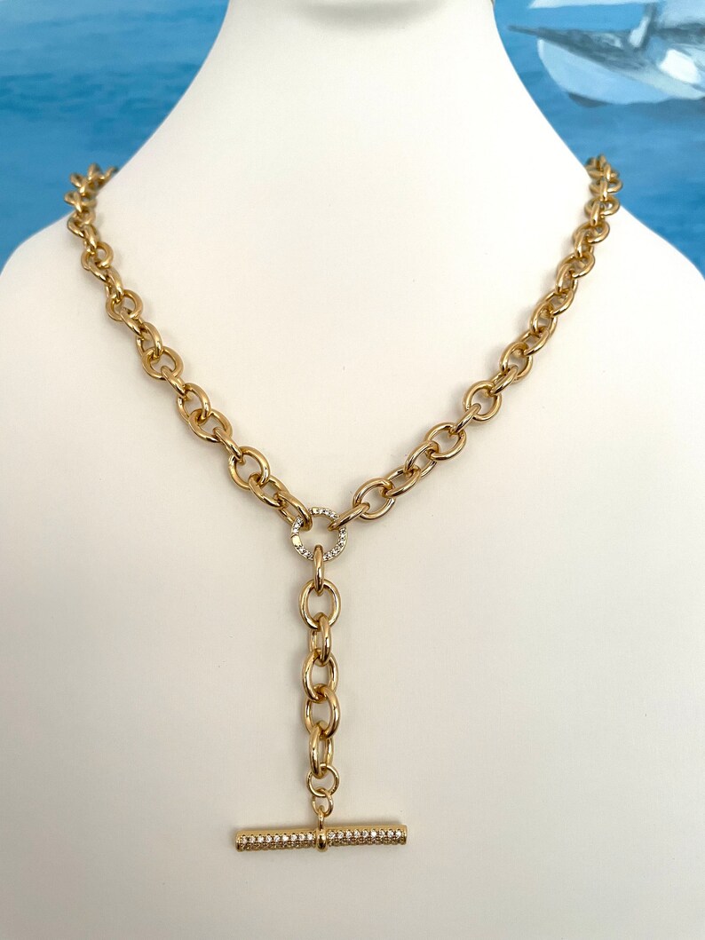 Chunky T Bar 18k Gold Filled Oval Chain Link Necklace Circle - Etsy