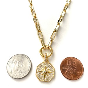 18k Gold Filled Paperclip Chain Pave North Star Compass Pendant Charm ...