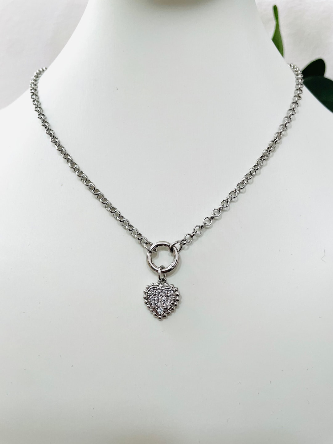 Custom Rolo Chain With Heart Charm Holder Ring Belcher Chain With Charm ...