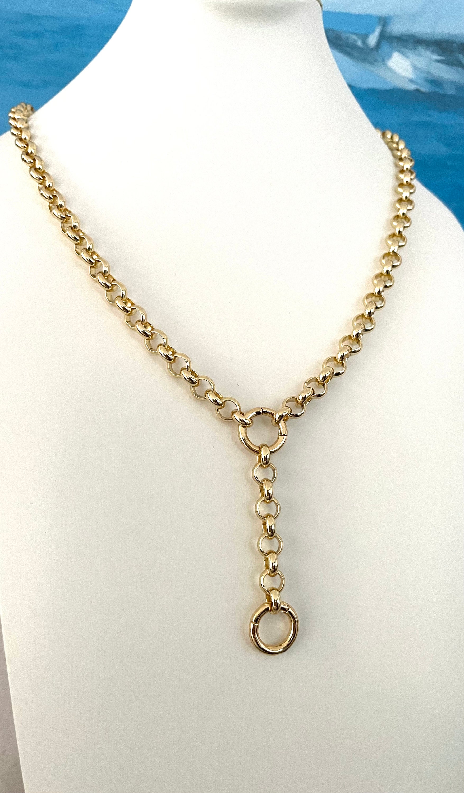 18k Gold Filled Rolo Chain Lariat Necklace Minimalist With Charm Holder ...