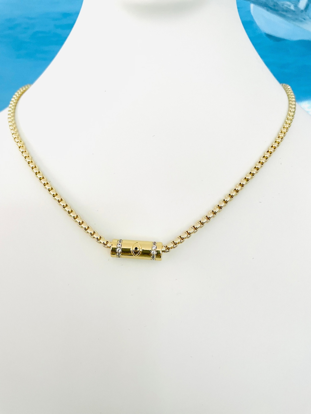 18k Gold Filled Evil Eye Barrel Pendant Necklace - Etsy