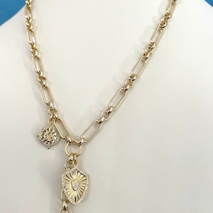18k Gold Filled Paperclip Chain Necklace: Compass, Moon, Star Charms - Etsy