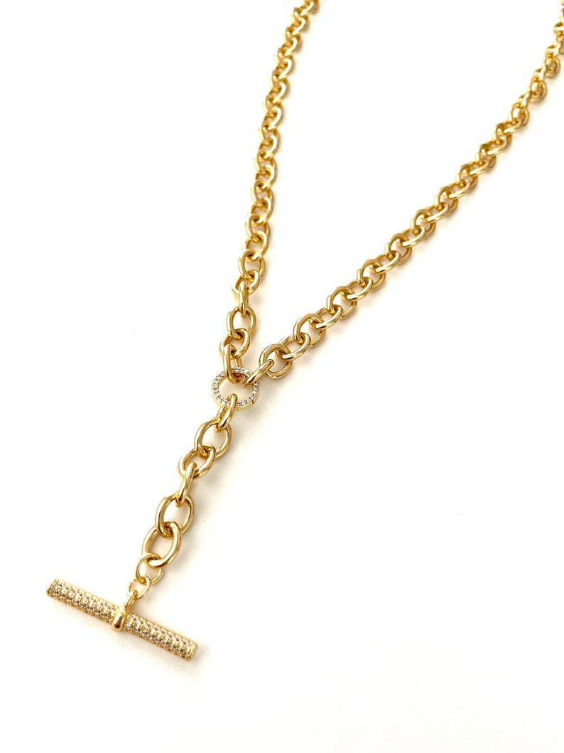 Chunky T Bar 18k Gold Filled Oval Chain Link Necklace Circle - Etsy