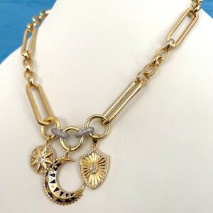 Gold Extended Clip Custom Charm Necklace Enamel Moon Shield North Star ...