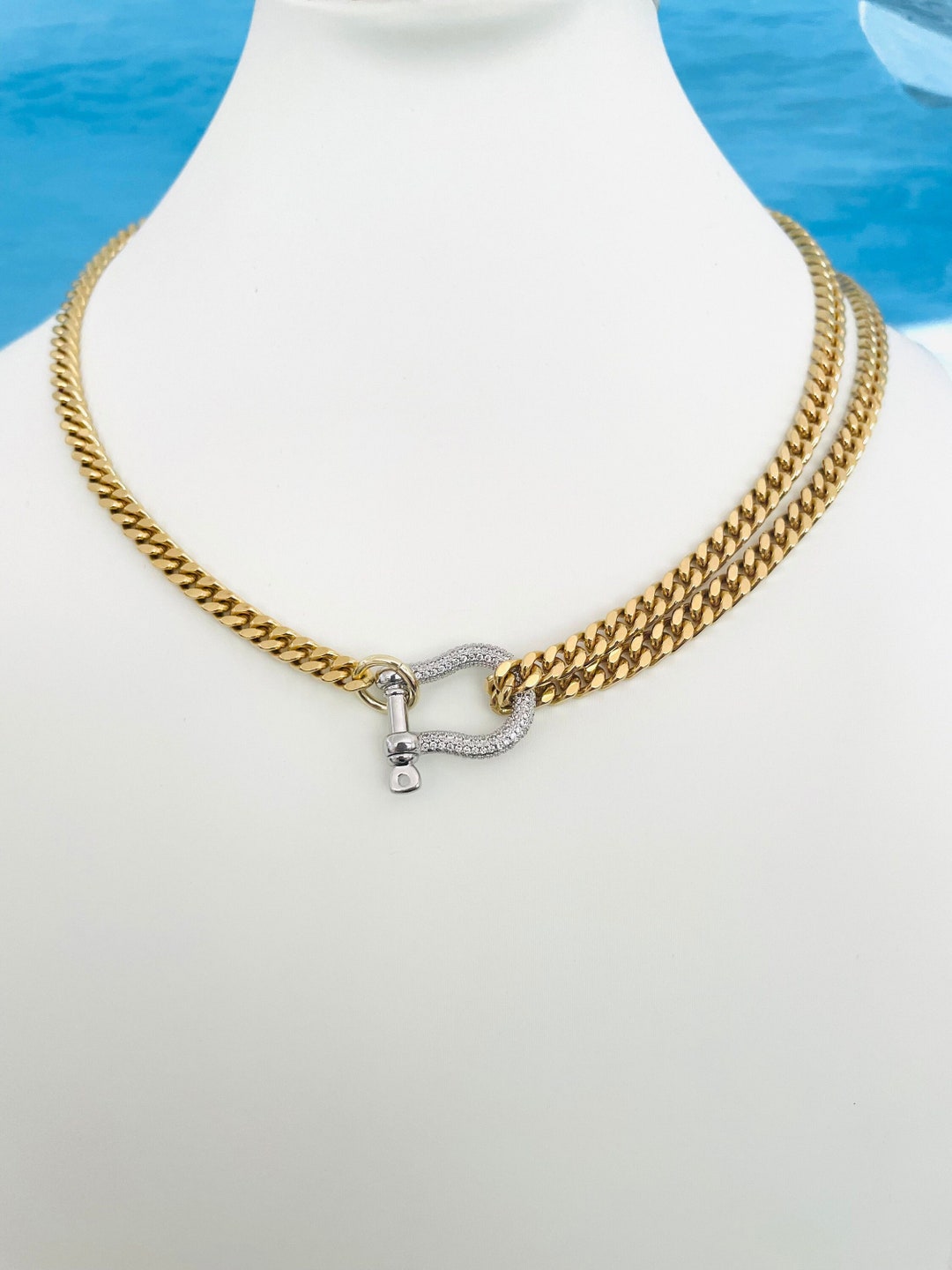 Custom Carabiner Chain Necklace Thick Double Chain Chunky Miami Cuban ...