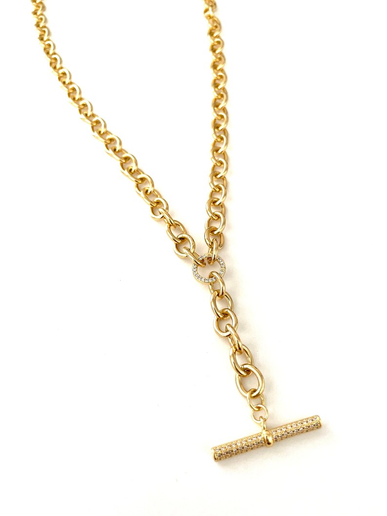 Chunky T Bar 18k Gold Filled Oval Chain Link Necklace Circle - Etsy