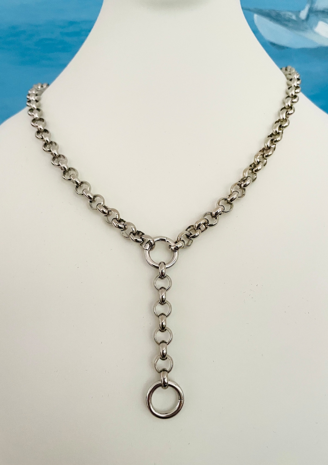 Custom Chunky Rolo Chain With 2 Charm Holder Rings Belcher Chain With ...