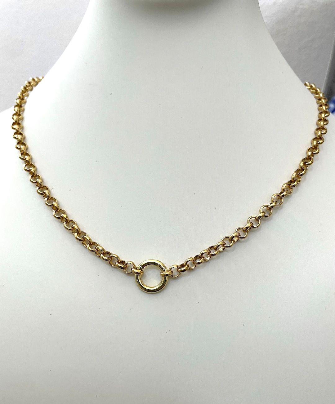 Gold Rolo Chain Necklace With Charm Holder Ring Layering Gift for Her ...