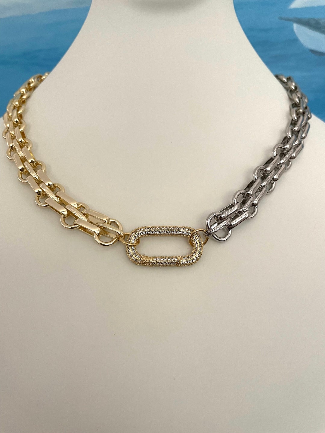 Chunky Custom Carabiner Necklace Chain Carabiner Two Tone Layering ...