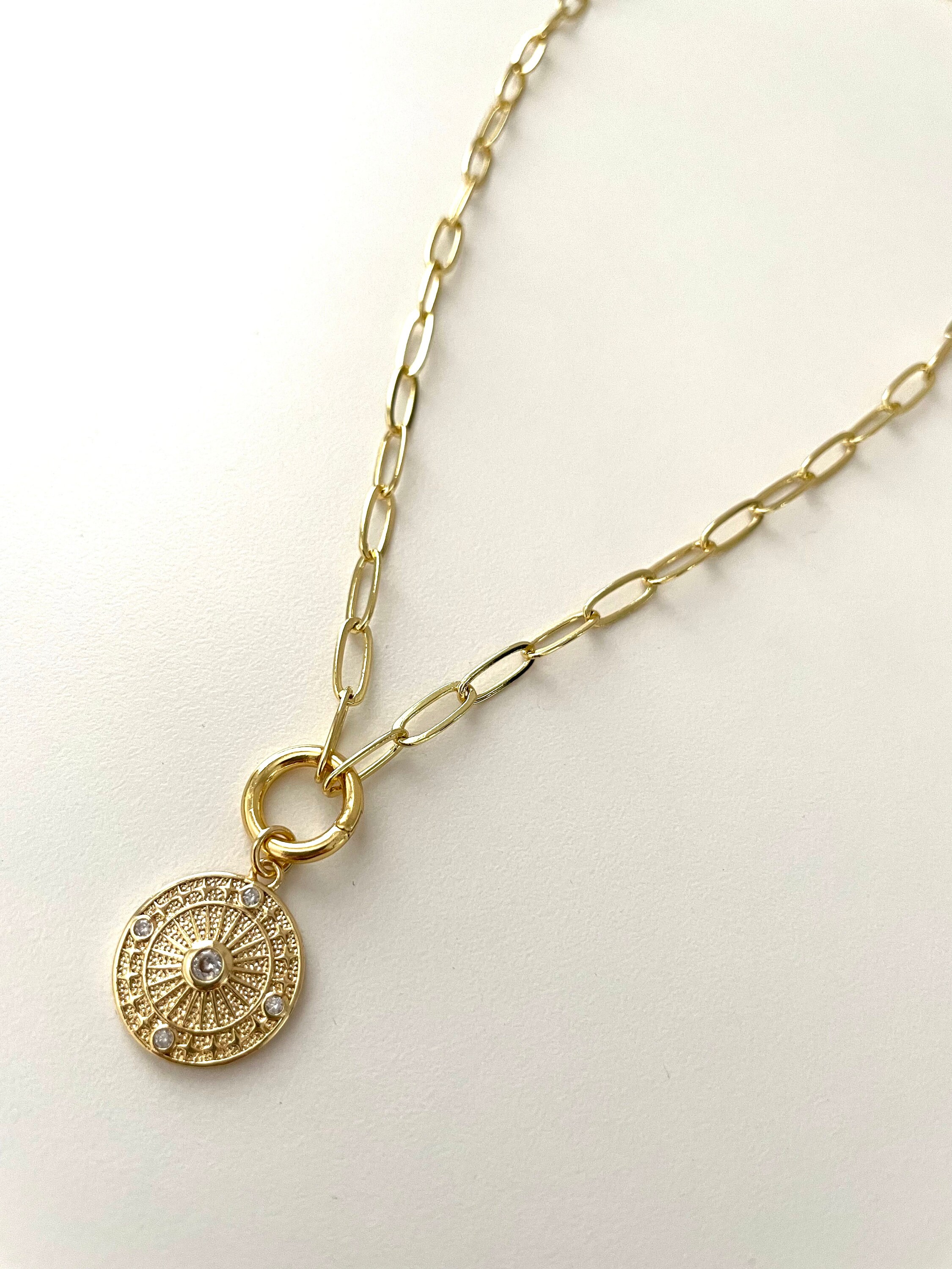 18k Gold Filled Radial Compass Coin Chain Pendant Charm Necklace ...