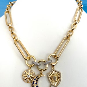 Gold Extended Clip Custom Charm Necklace Enamel Moon Shield North Star ...